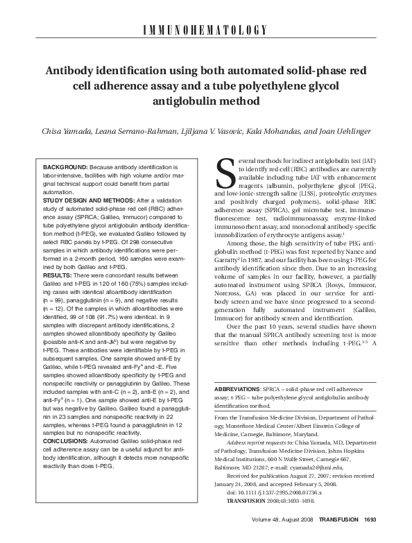 (PDF) Antibody identification using both automated solid-phase red cell ...