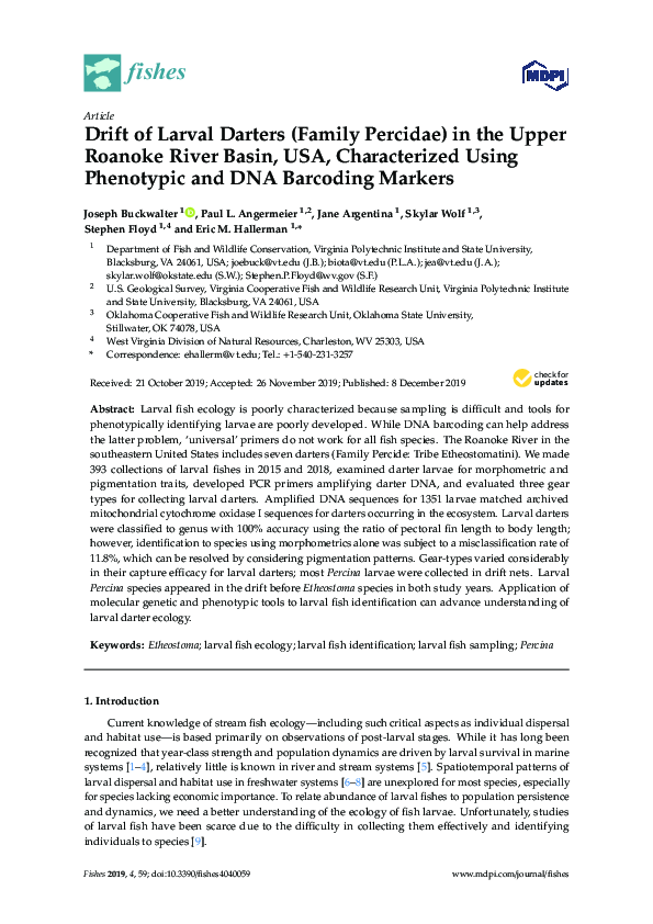 (PDF) Drift of Larval Darters (Family Percidae) in the Upper Roanoke ...