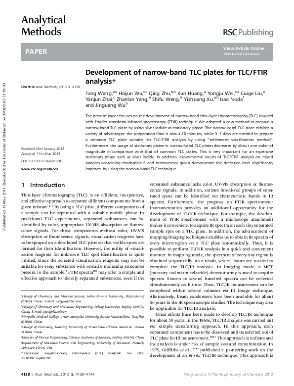 (PDF) Development of narrow-band TLC plates for TLC/FTIR analysis