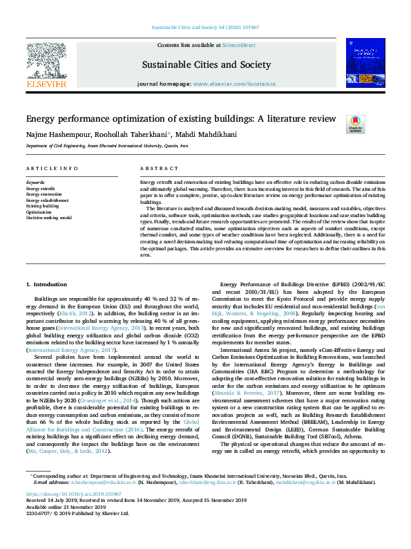 (PDF) Energy performance optimization of existing buildings: A ...