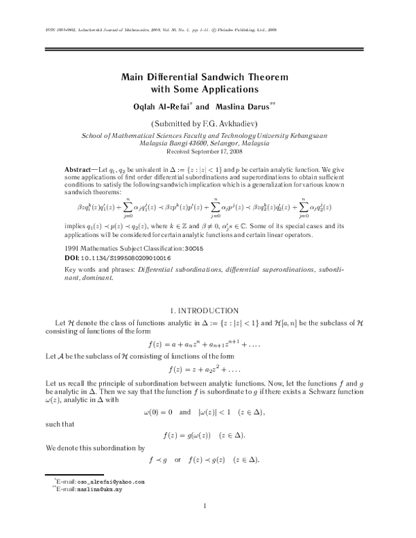 (PDF) Main differential sandwich theorem with some applications