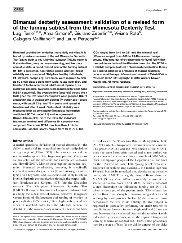(PDF) Bimanual dexterity assessment: validation of a revised form of ...