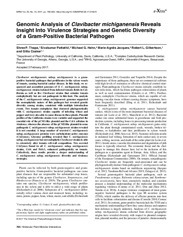 (PDF) Genomic analysis of Clavibacter michiganensis reveals insight into virulence strategies ...
