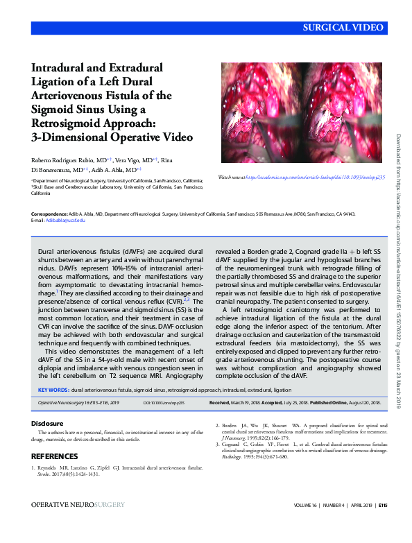 (PDF) Intradural and Extradural Ligation of a Left Dural Arteriovenous ...