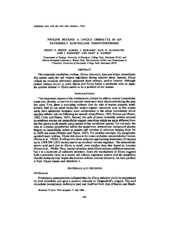 (PDF) Proline betaine: a unique osmolyte in an extremely euryhaline ...
