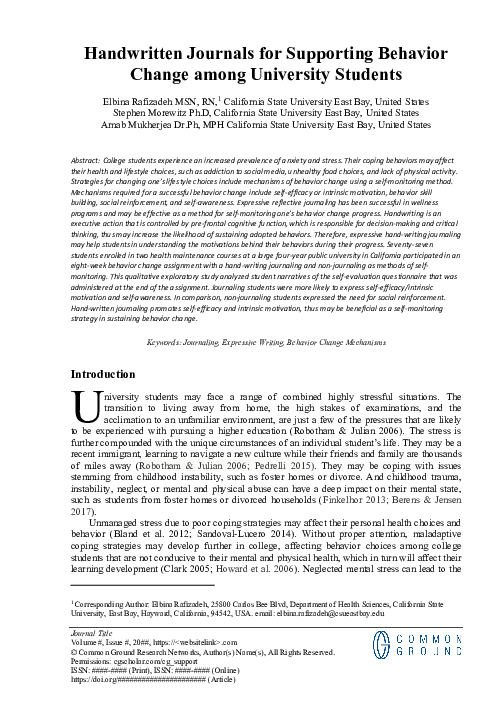 (PDF) Handwritten Journals for Supporting Behavior Change among ...