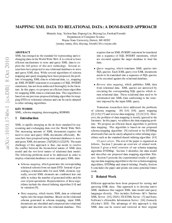 (PDF) Mapping XML Data to Relational Data: A DOM-Based Approach | Mustafa Atay - Academia.edu