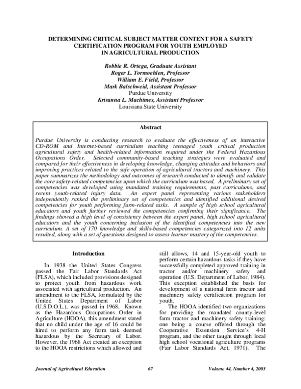 (PDF) Determining Critical Subject Matter Content For A Safety ...