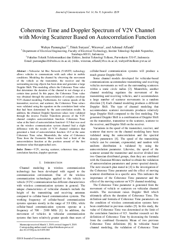 (PDF) Coherence Time and Doppler Spectrum of V2V Channel with Moving Scatterer Based on ...