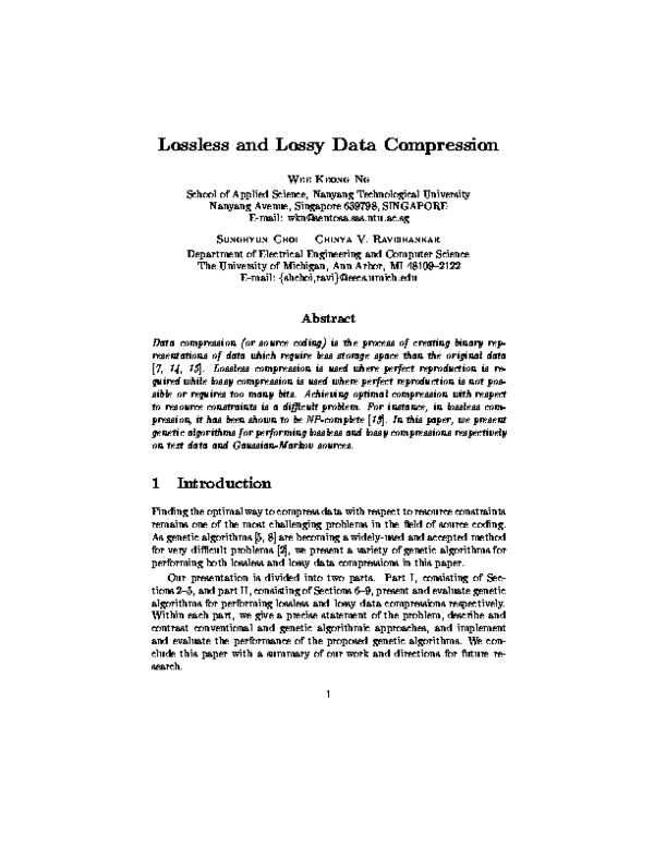 (PDF) Lossless and Lossy Data Compression (PDF) Lossless and Lossy Data Compression