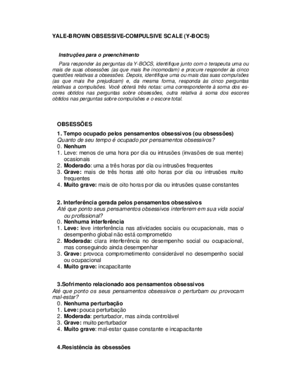 (PDF) YALE-BROWN OBSESSIVE-COMPULSIVE SCALE (Y-BOCS