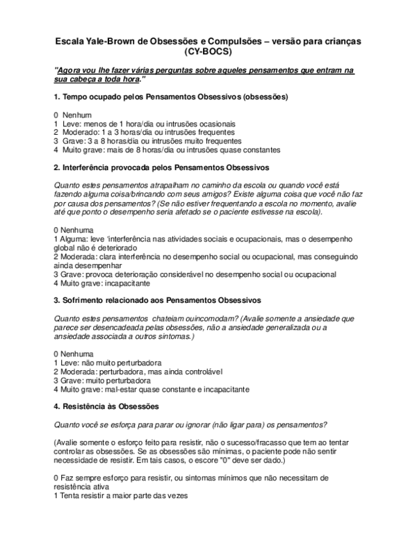 (PDF) Escala Yale Brown de Obsessoes e Compulsoes – versao para ...