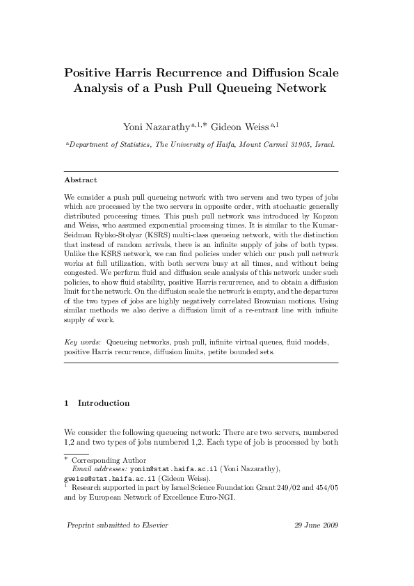 Pdf Positive Harris Recurrence And Diffusion Scale Analysis Of A Push Pull Queueing Network
