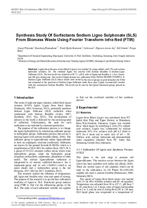 (PDF) Synthesis Study Of Surfactants Sodium Ligno Sulphonate (SLS) From ...