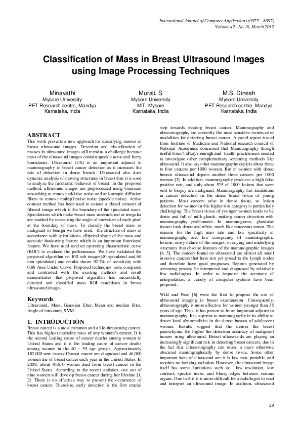 (PDF) Classification of Mass in Breast Ultrasound Images using Image ...