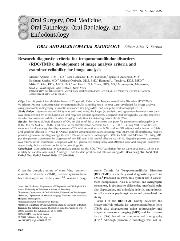 (PDF) Research Diagnostic Criteria for Temporomandibular Disorders (RDC ...
