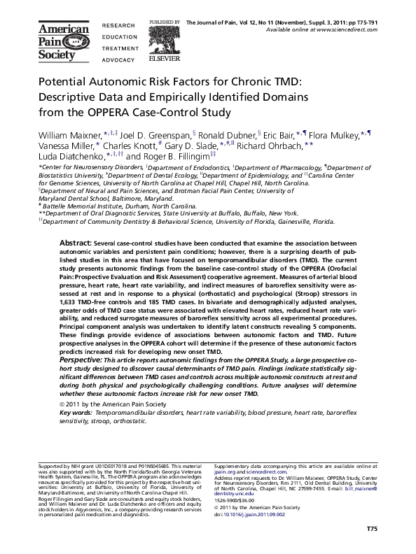 (PDF) Potential autonomic risk factors for chronic TMD: Descriptive data and empirically ...