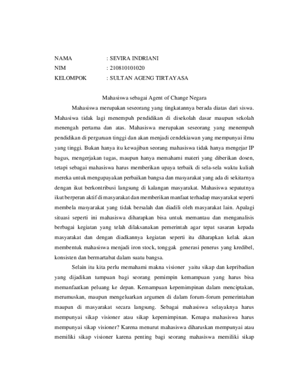 (PDF) Mahasiswa sebagai Agent of Change Negara