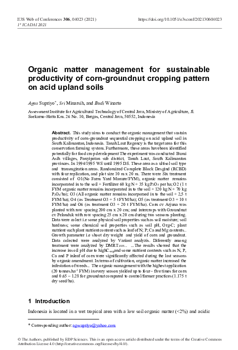(PDF) Organic matter management for sustainable productivity of corn ...