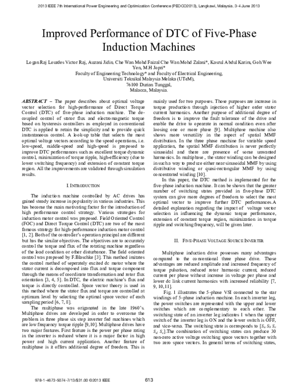 (PDF) Improved Performance of DTC of Five-Phase Induction Machines