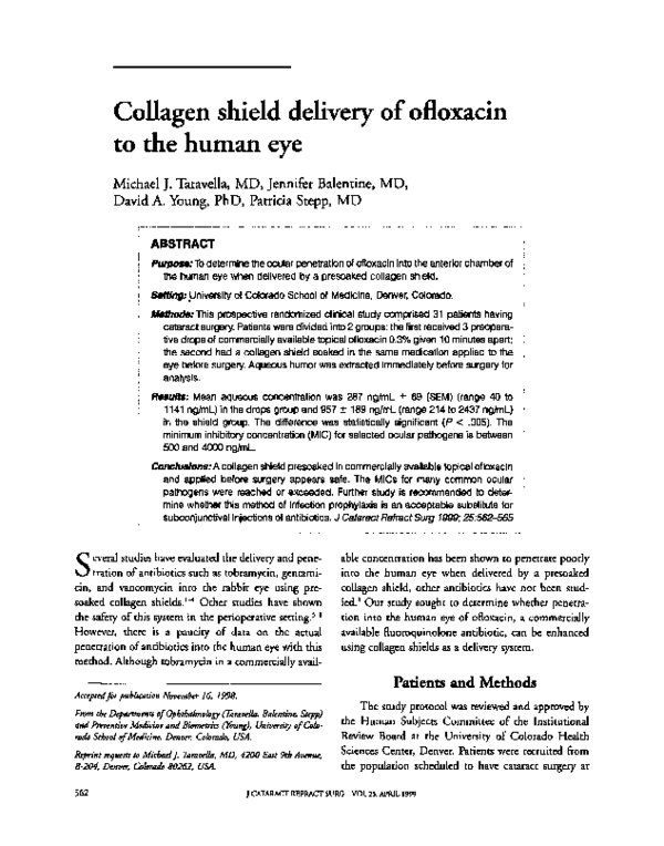 (PDF) Collagen shield delivery of ofloxacinto the human eye