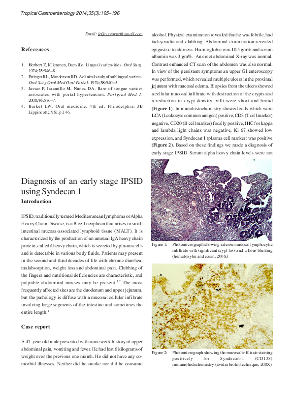 (PDF) Diagnosis of an early stage IPSID using Syndecan 1