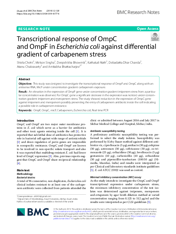 (PDF) Transcriptional response of OmpC and OmpF in Escherichia coli ...
