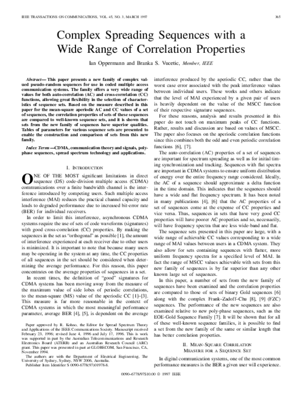 (PDF) Complex spreading sequences with a wide range of correlation properties