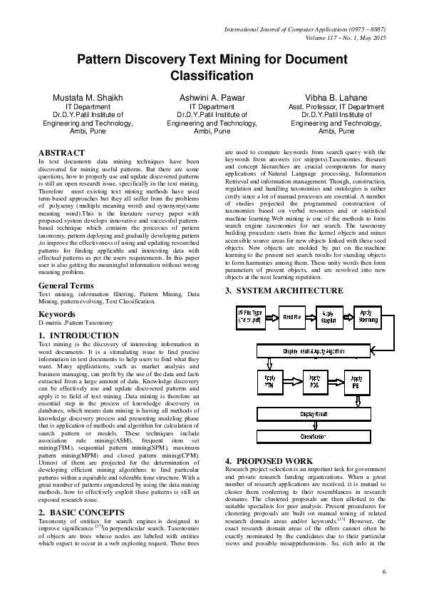 (PDF) Pattern Discovery Text Mining for Document Classification