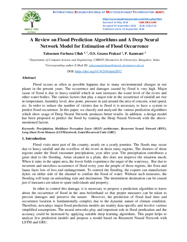 (PDF) A Review on Flood Prediction Algorithms and A Deep Neural Network ...