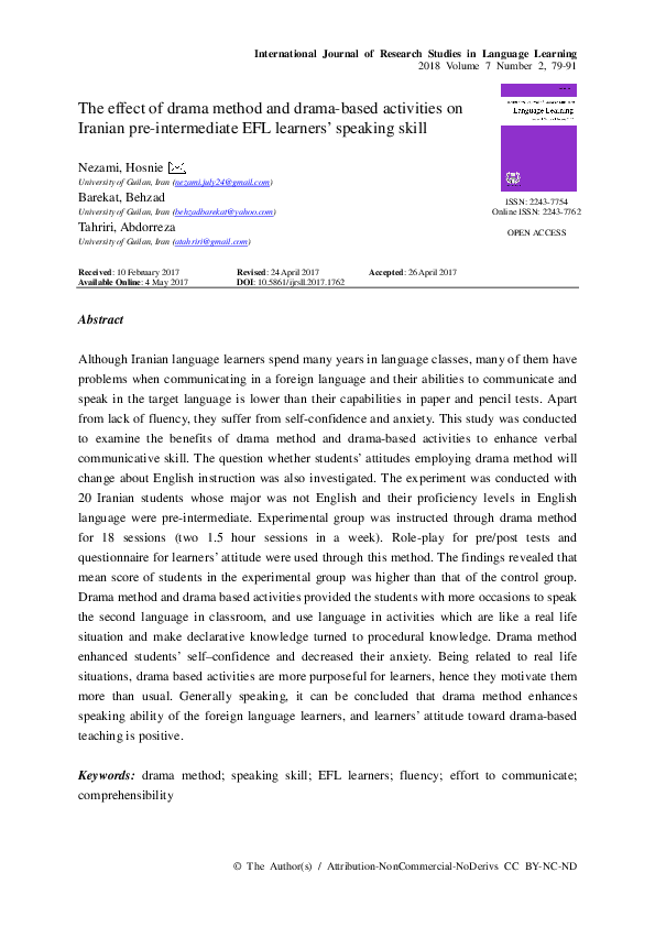 (PDF) The effect of drama method and drama-based activities on Iranian ...