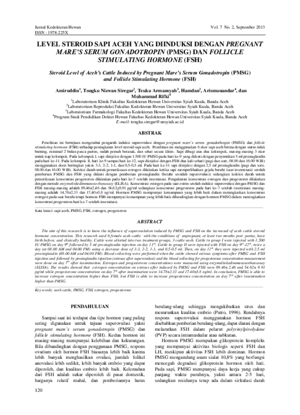 (PDF) Level Steroid Sapi Aceh Yang Diinduksi Dengan Pregnant Mare’s ...