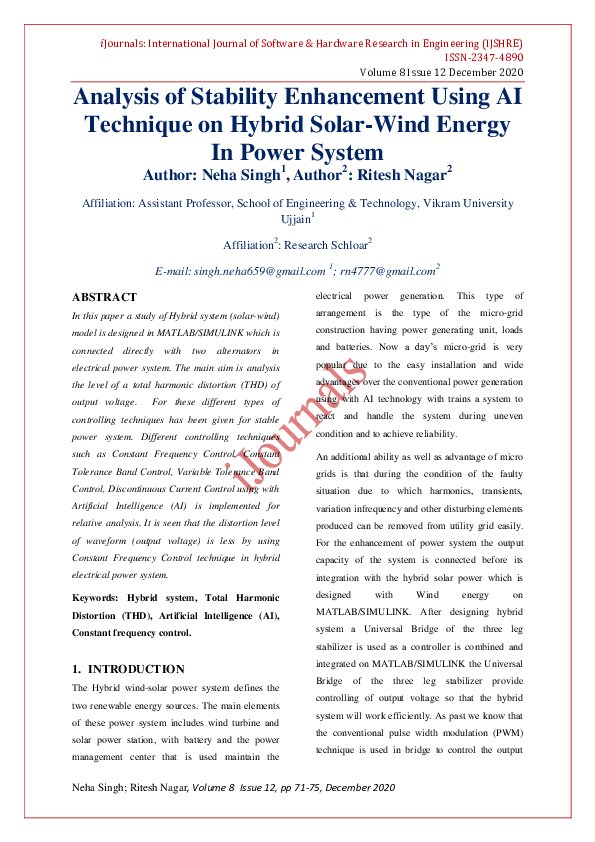 (PDF) Analysis of Stability Enhancement Using AI Technique on Hybrid ...