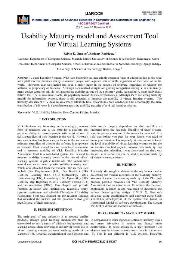 (PDF) Usability Maturity model and Assessment Tool for Virtual Learning Systems