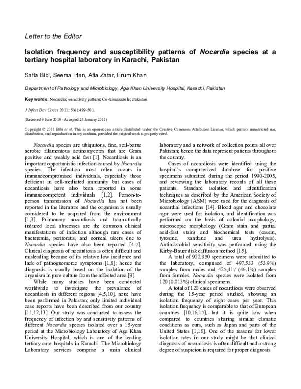 (PDF) Isolation frequency and susceptibility patterns of Nocardia ...