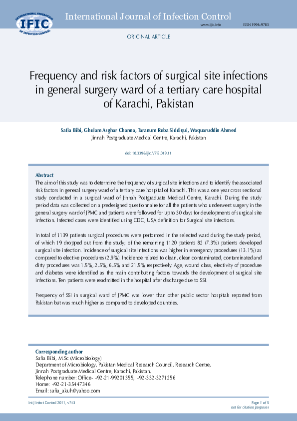 (PDF) Frequency and risk factors of surgical site infections in general ...