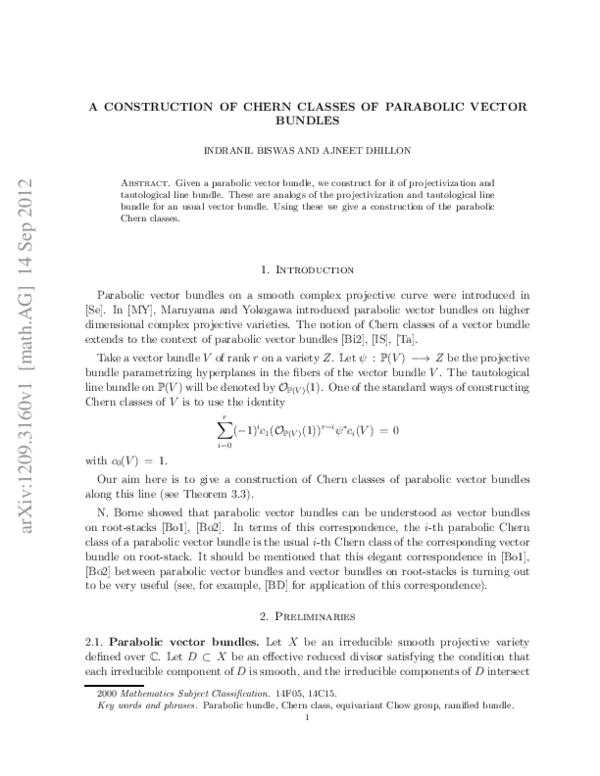 (PDF) A Construction of Chern Classes of Parabolic Vector Bundles