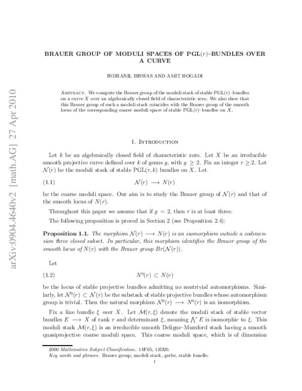 Pdf Brauer Group Of Moduli Spaces Of Bundles Over A Curve