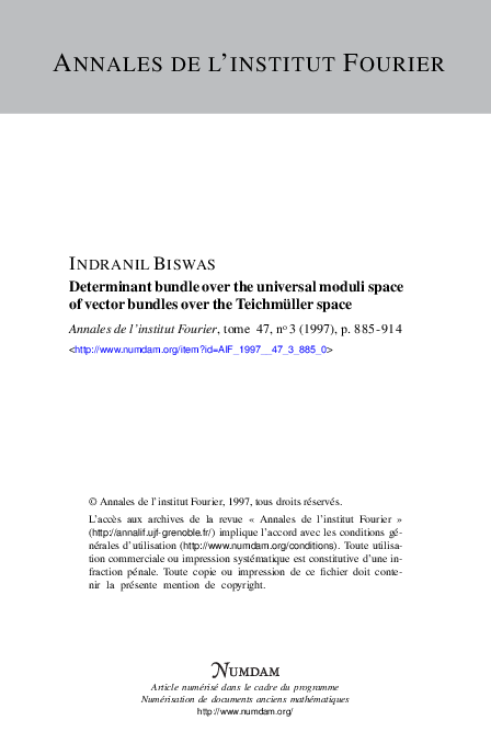 (PDF) Determinant bundle over the universal moduli space of vector ...
