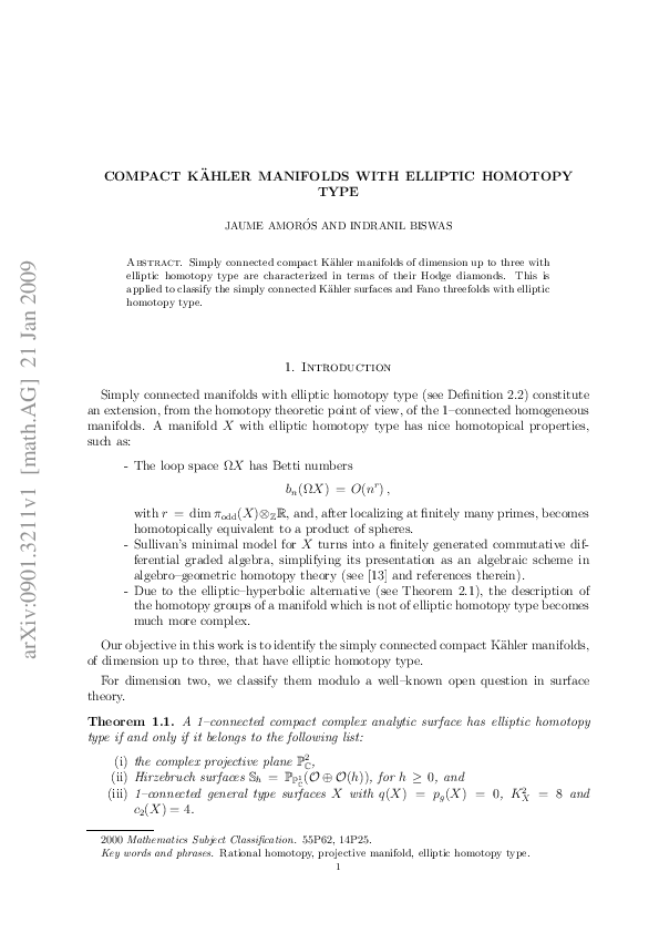 (PDF) Compact Kähler manifolds with elliptic homotopy type