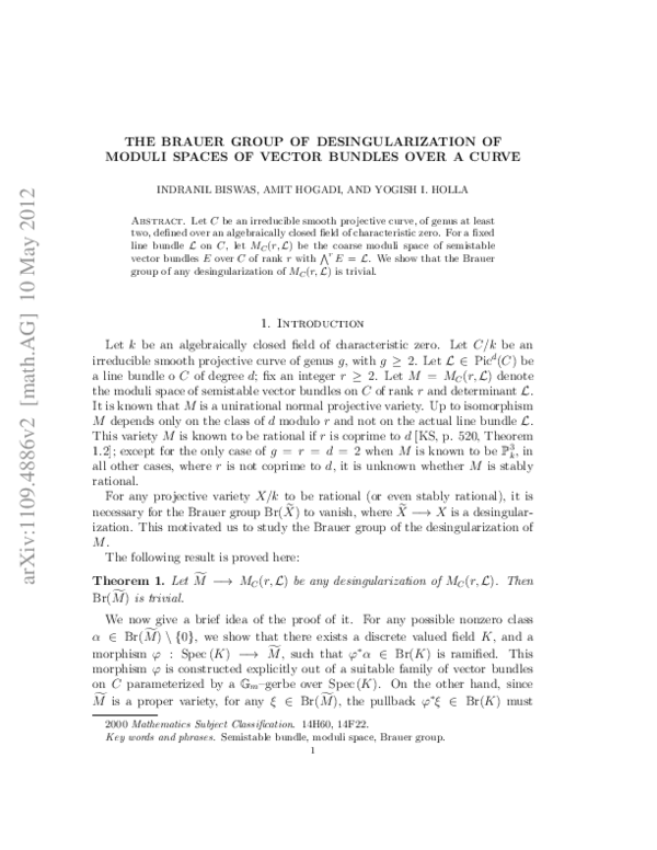 Pdf The Brauer Group Of Desingularization Of Moduli Spaces Of Vector Bundles Over A Curve