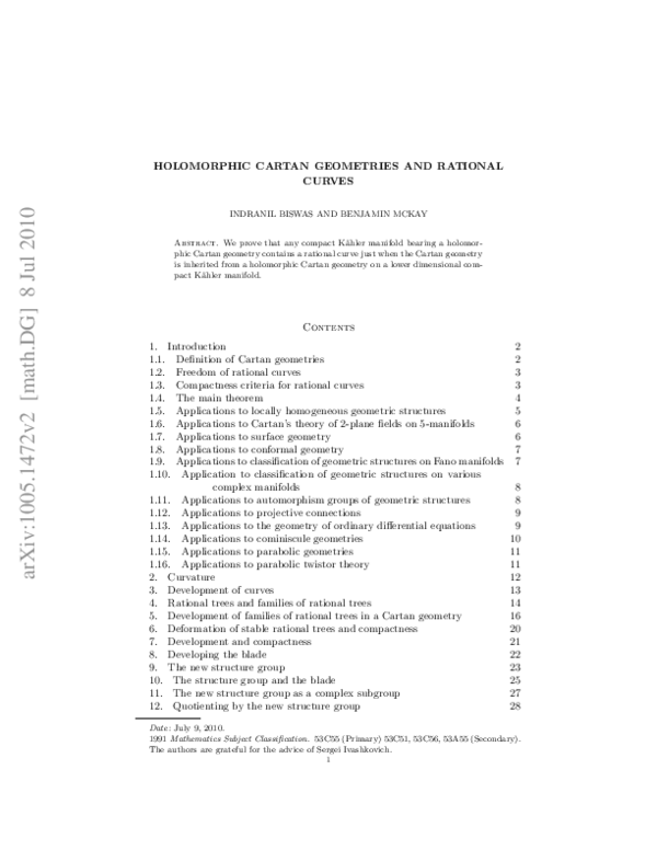 (PDF) Holomorphic Cartan geometries and rational curves