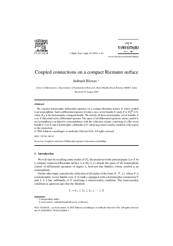 (PDF) Coupled connections on a compact Riemann surface