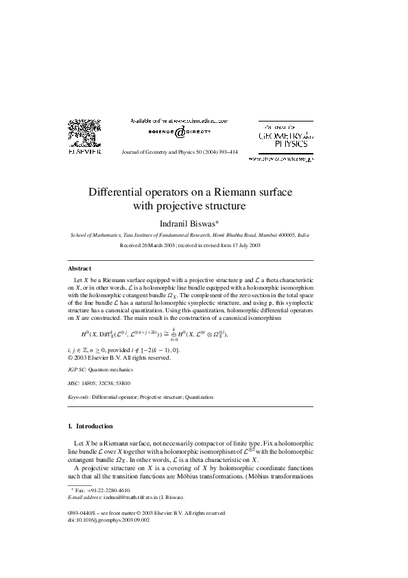 Pdf Differential Operators On A Riemann Surface With Projective Structure