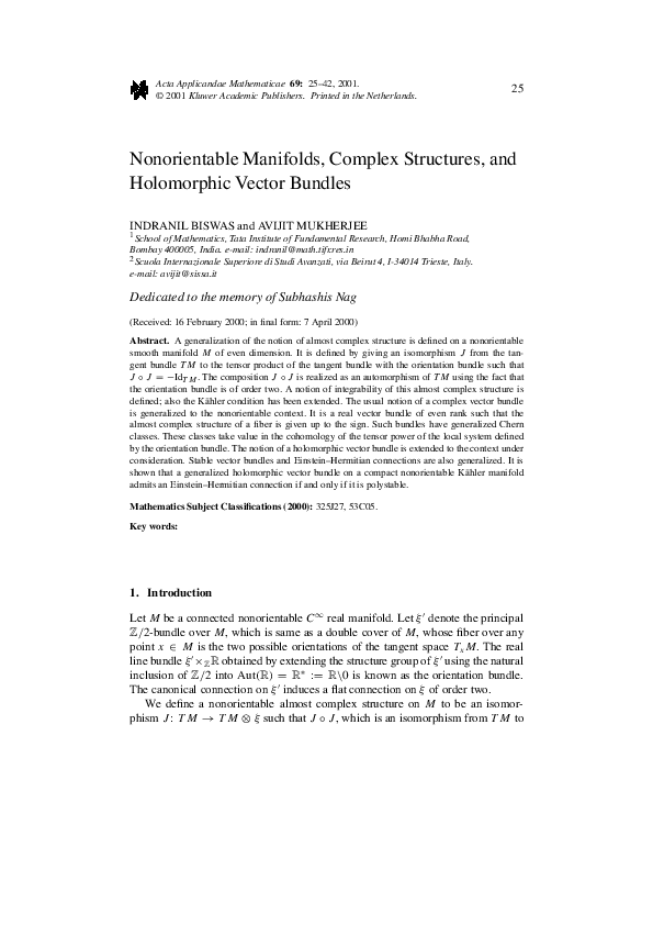(PDF) Nonorientable Manifolds, Complex Structures, and Holomorphic ...