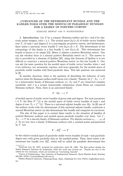(PDF) Curvature of the determinant bundle and the Kähler form over the ...