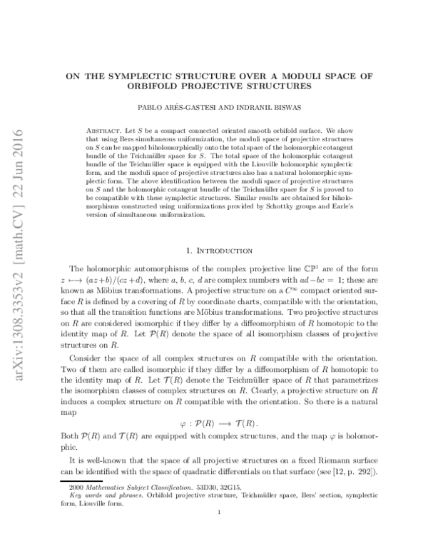 (PDF) On the symplectic structure over a moduli space of orbifold projective structures