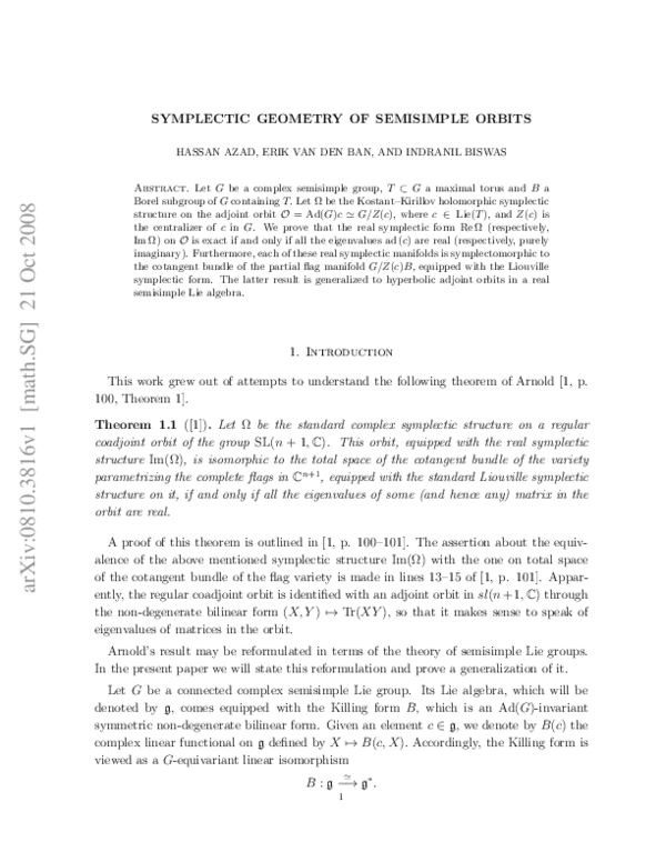 (PDF) Symplectic geometry of semisimple orbits