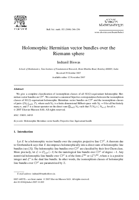 (PDF) Holomorphic Hermitian vector bundles over the Riemann sphere