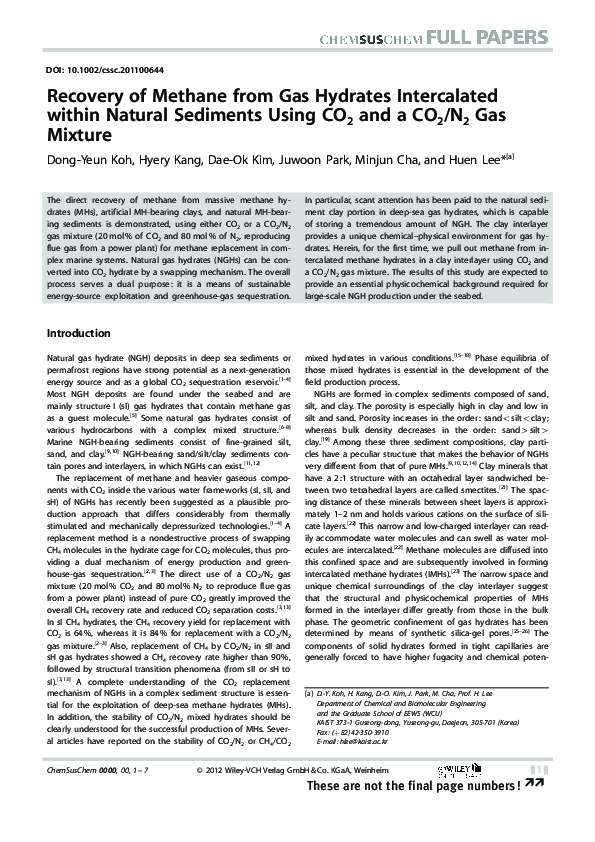 (PDF) Recovery of Methane from Gas Hydrates Intercalated within Natural ...